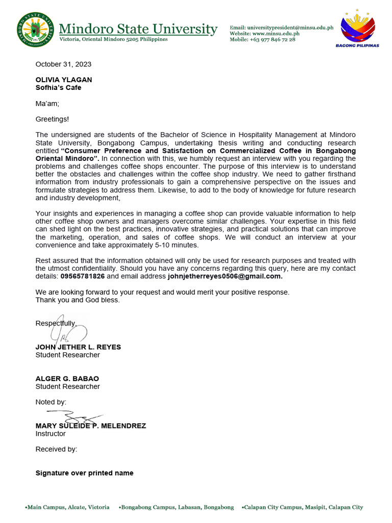 Data Gathering Request Letter for Coffee Shops Revised (1) | PDF ...