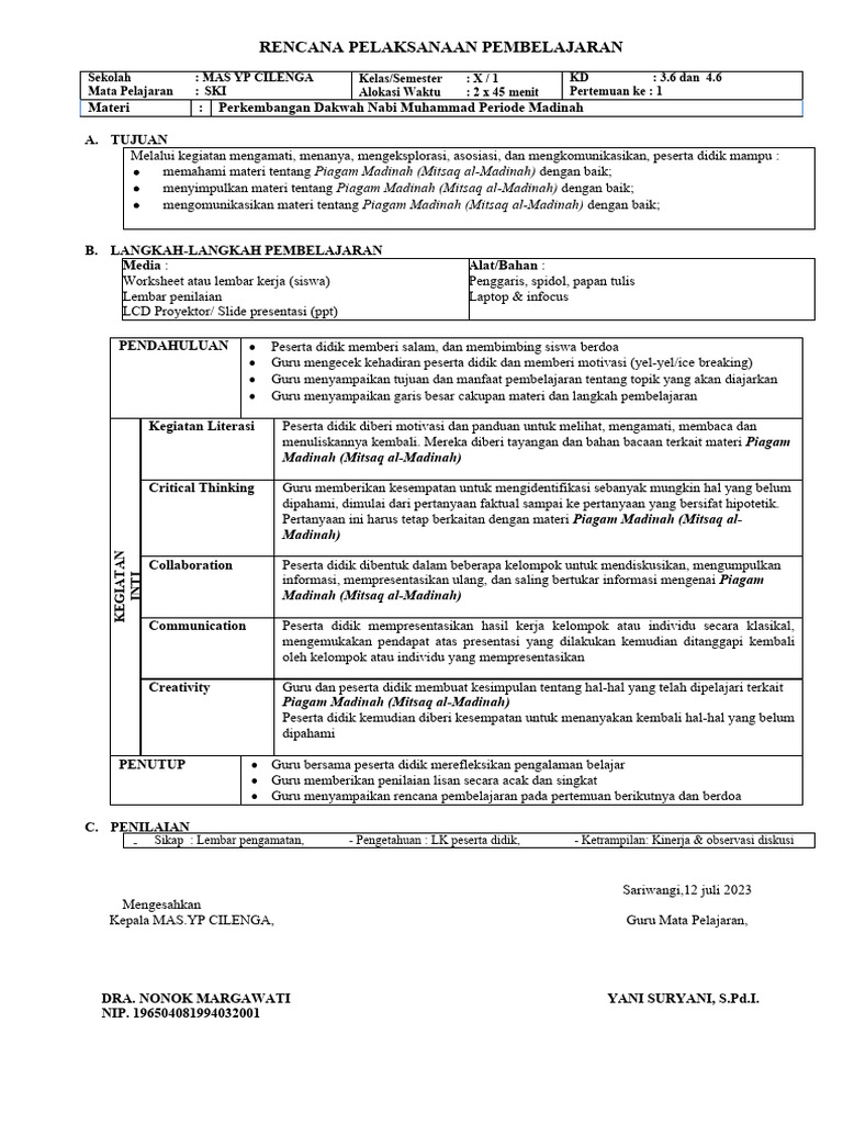 06 RPP 1 Lembar Ski Kelas 10 KD 06 | PDF