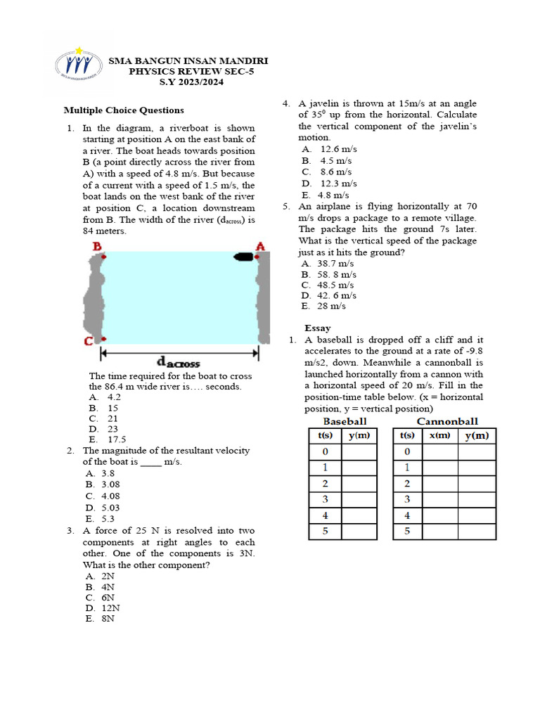 Physics Review: Multiple Choice & Essays | PDF | Mechanics | Applied ...