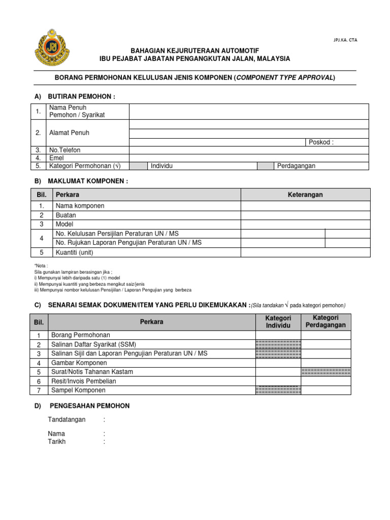 BORANG PERMOHONAN CTA 2021.rev0 | PDF | Vehicles | Headlamp