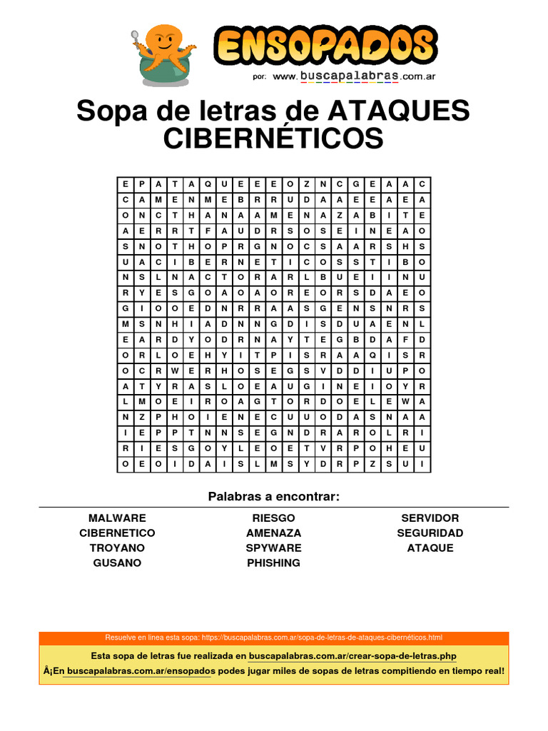 Sopa de Letras: Ataques Cibernéticos | PDF | Valores | Ingeniería de ...