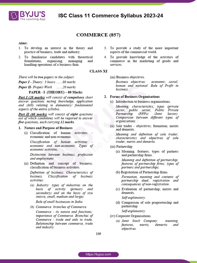 Commerce Syllabus for Class XI | PDF | Retail | Partnership