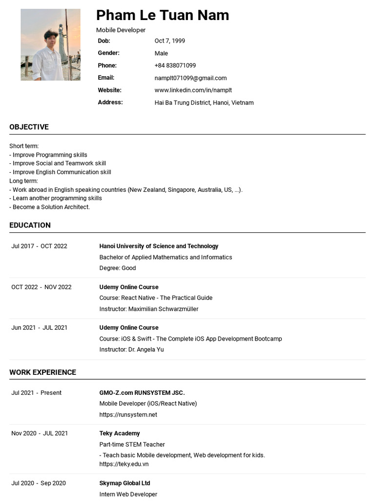 NamPLT CV | PDF | Swift (Programming Language) | Ios