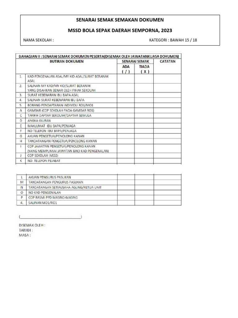 Senarai Semak Dokumen MSSD | PDF