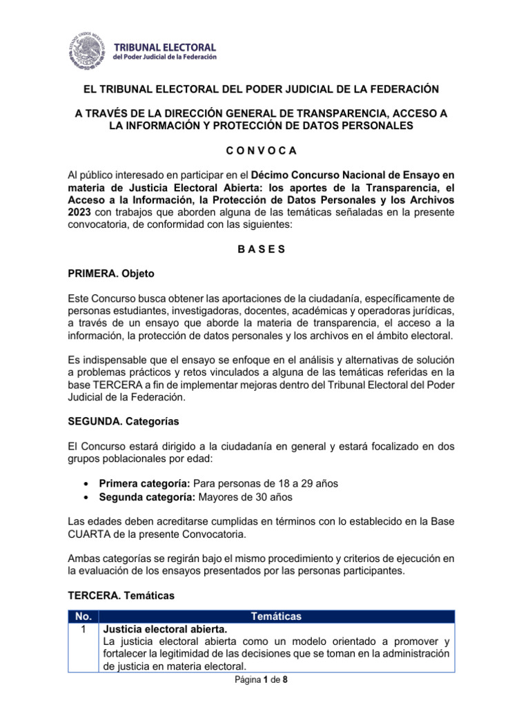Convocatoria 10 Concurso Nacional (Engrose) | PDF