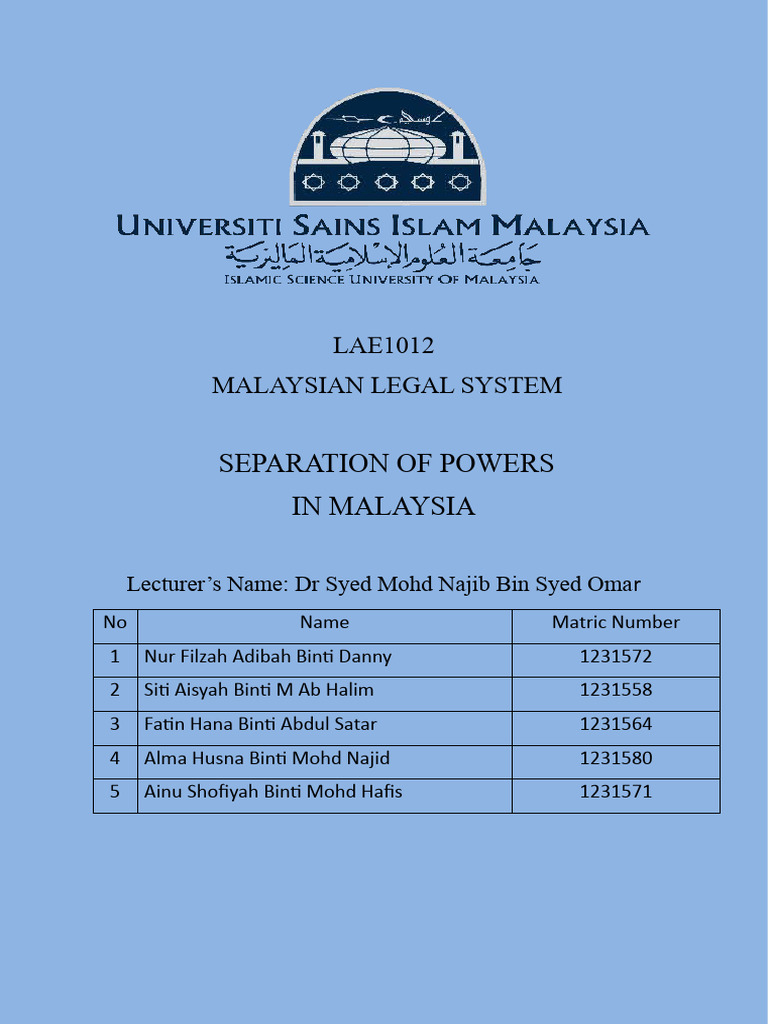 GP2_SEPARATION OF POWERS IN MALAYSIA | PDF | Separation Of Powers | Constitutional Law