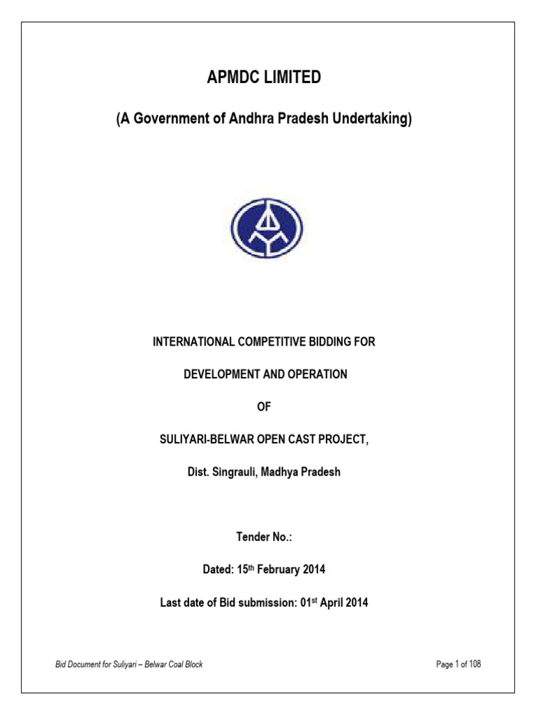 MDO Tender | PDF | Coal Mining | Mining