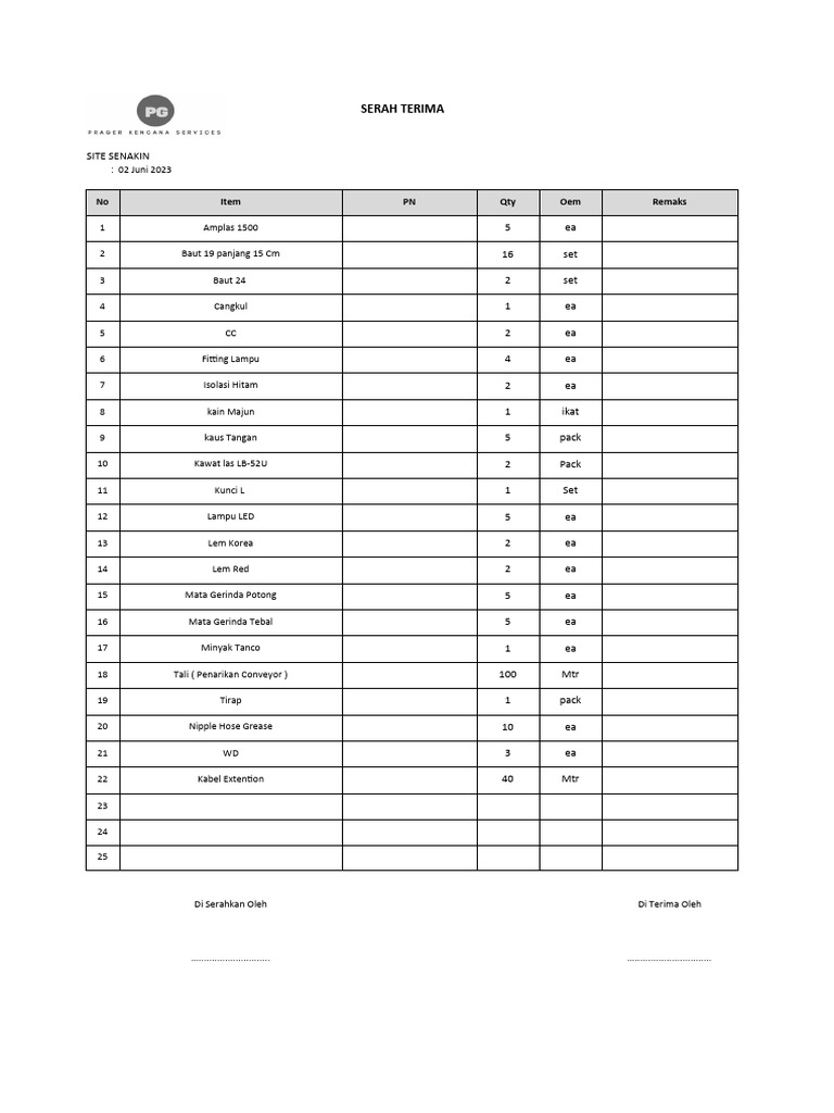 Form Serah Terima | PDF