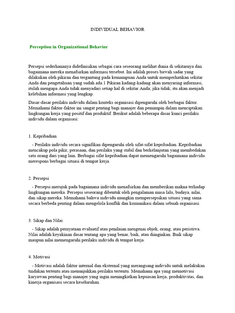 Individual Behavior | PDF