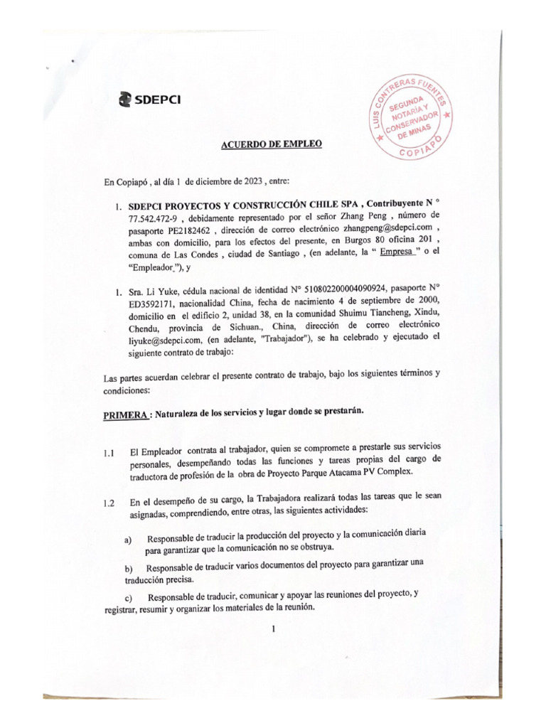 ACUERDO DE EMPLEO - Li Yuke | PDF