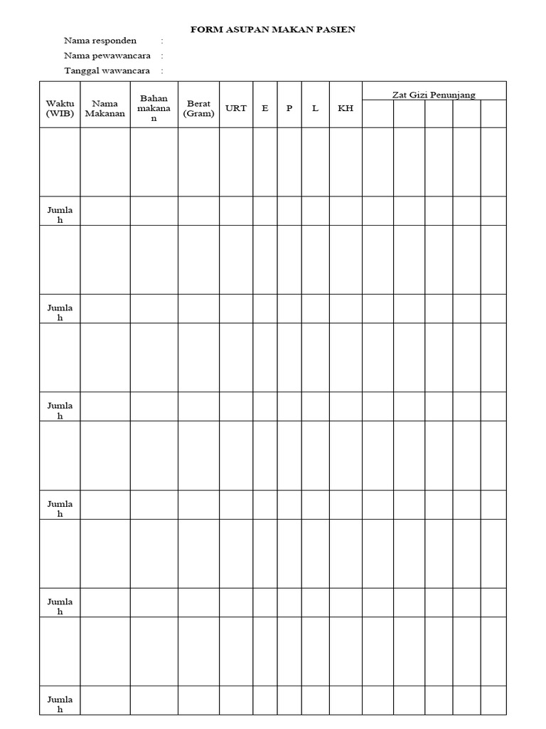 Form Asupan Makan Pasien: Data Nutrisi | PDF | Kesehatan Holistik