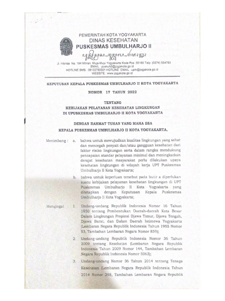 Contoh SK Pelayanan Kesling | PDF
