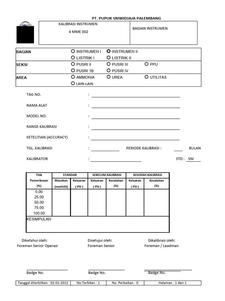 Form Kalibrasi | PDF