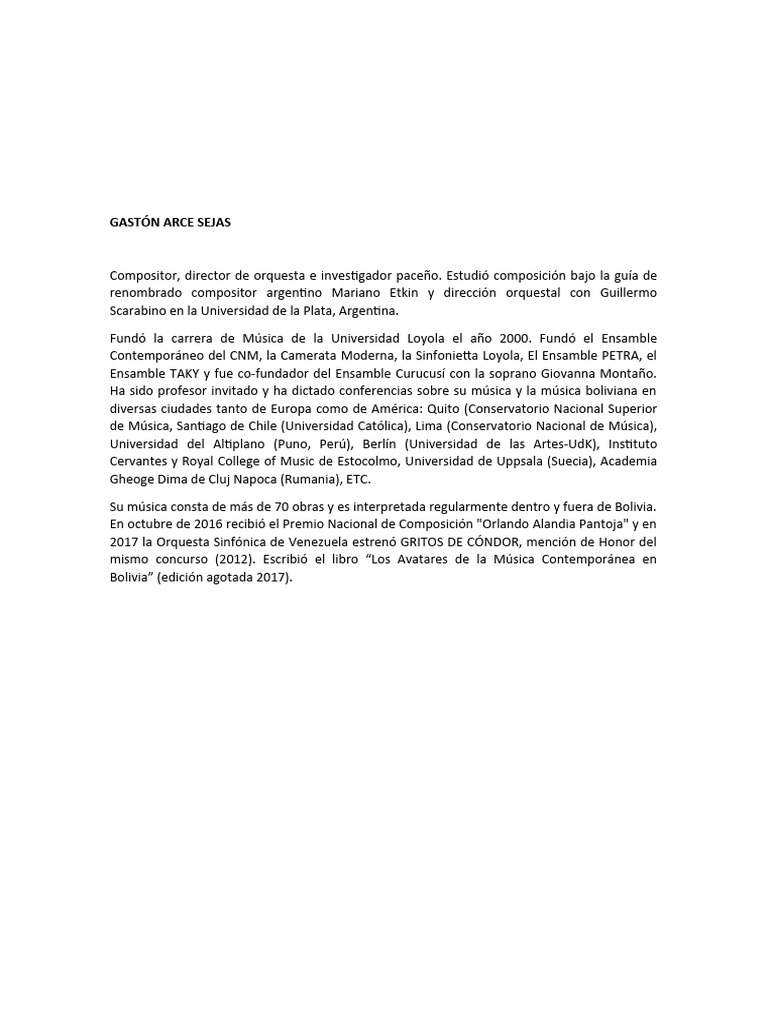 Gastón Arce Sejas CV Resumen | PDF Gastón Arce Sejas CV Resumen | PDF