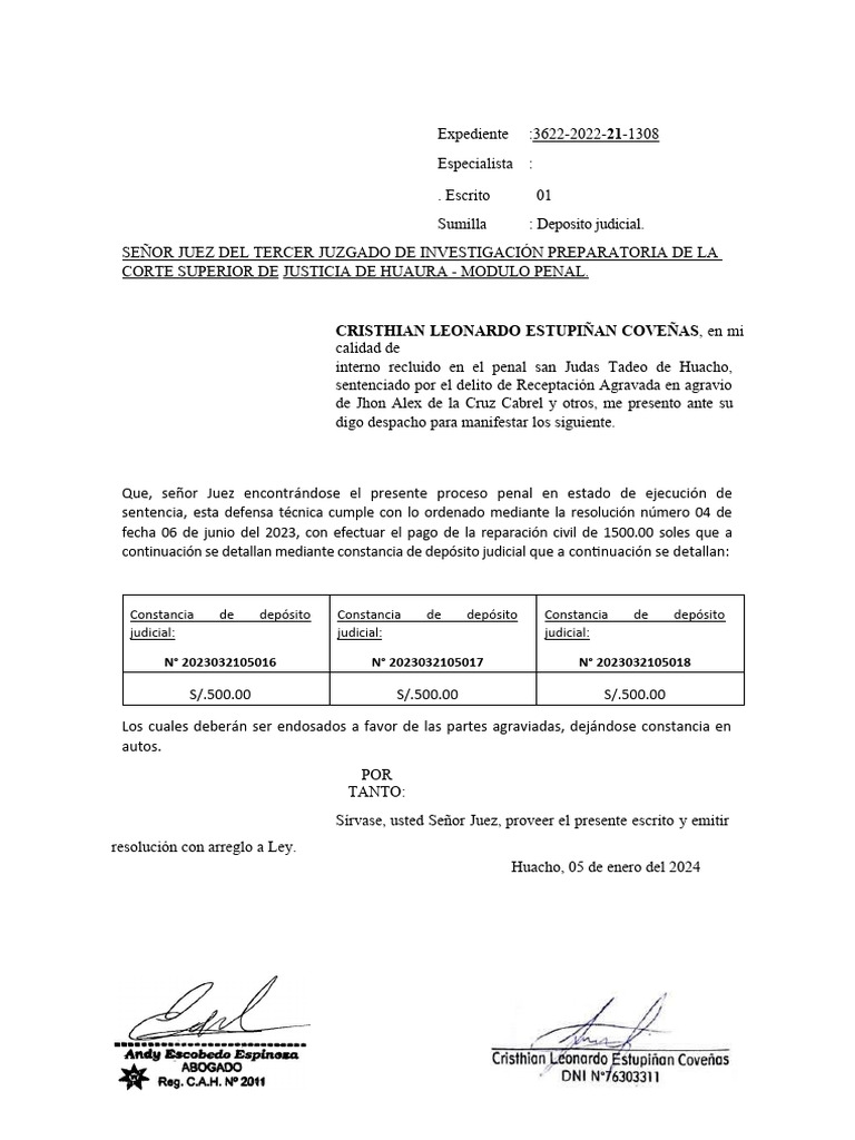 Constancia de Deposito Judicial | PDF