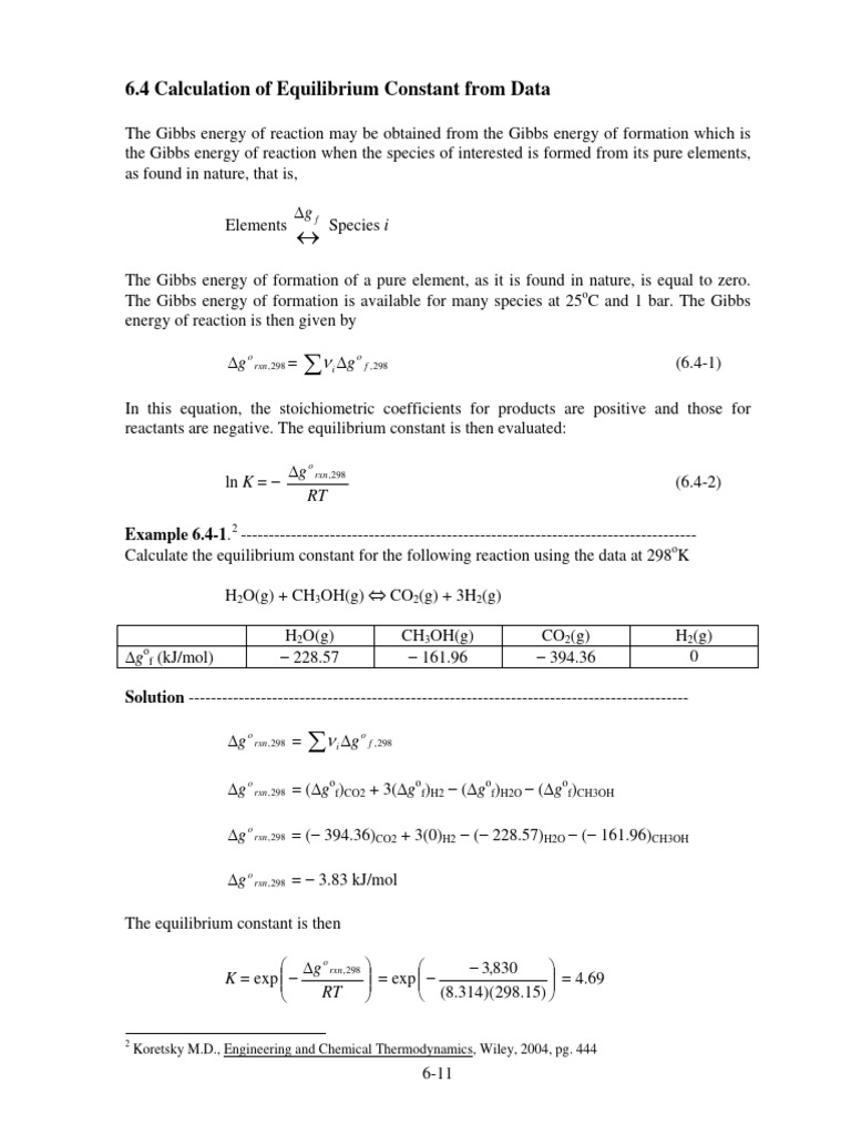 Calculation of Equilibrium Constant From Data | PDF