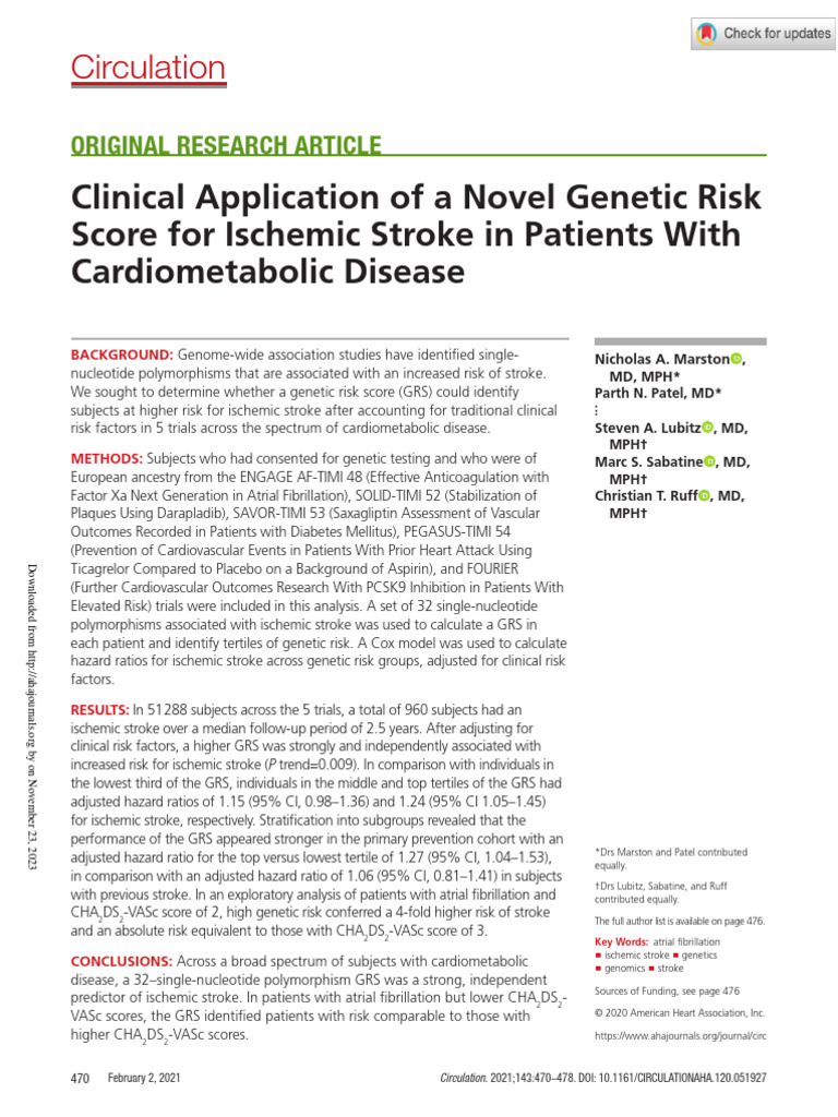 Marston Et Al 2020 Clinical Application of A Novel Genetic Risk Score ...