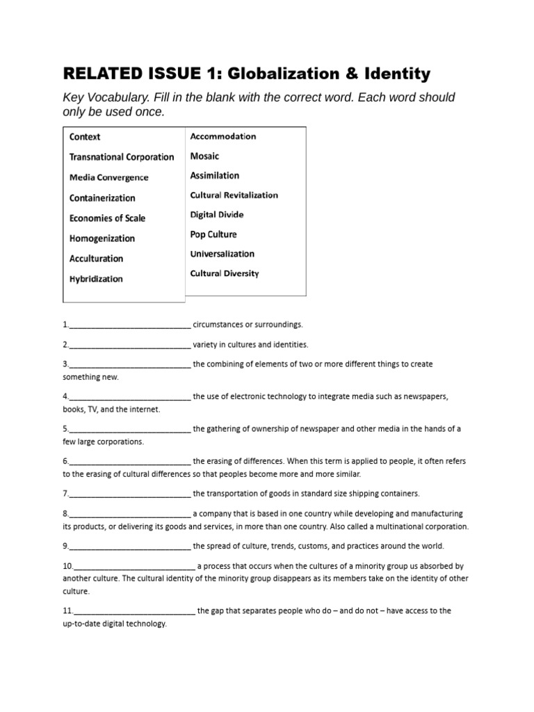 Globalization and Identity Vocabulary Guide | PDF | Globalization ...