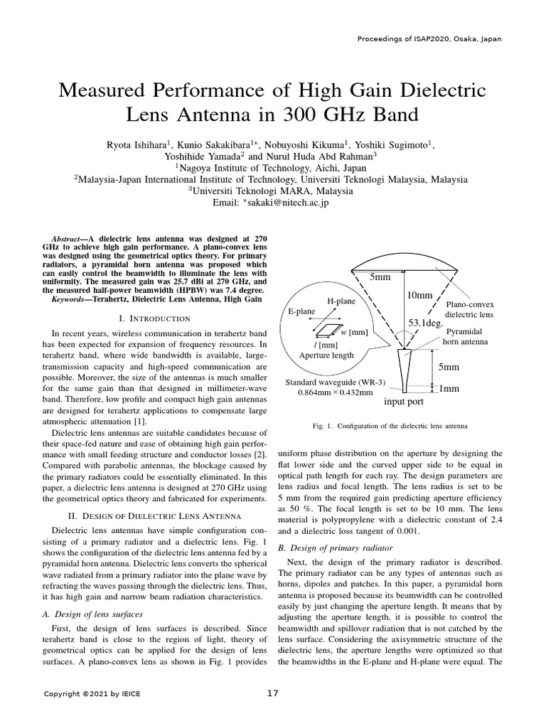 Measured Performance of High Gain Dielectric Lens Antenna in 300 GHZ ...