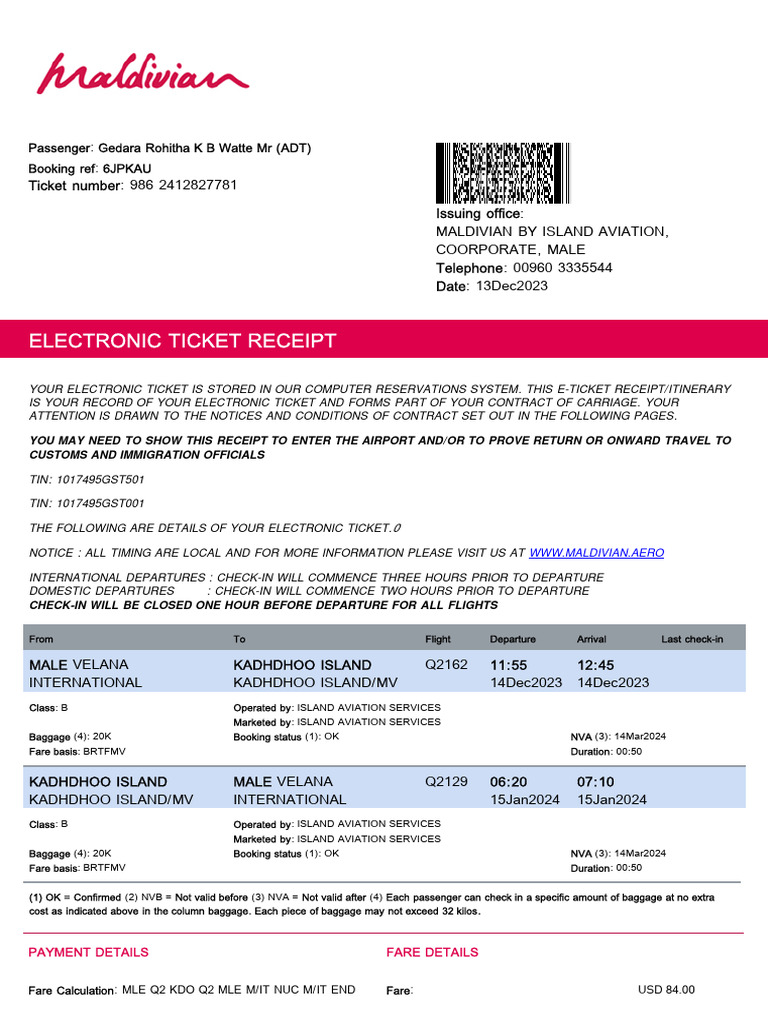 Your Electronic Ticket-EMD Receipt-2 | PDF