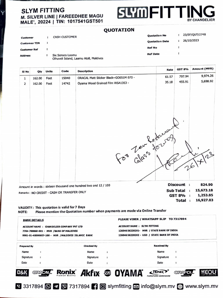 Zen Restaurant Quotation Slym Fitting 26.10.23 | PDF