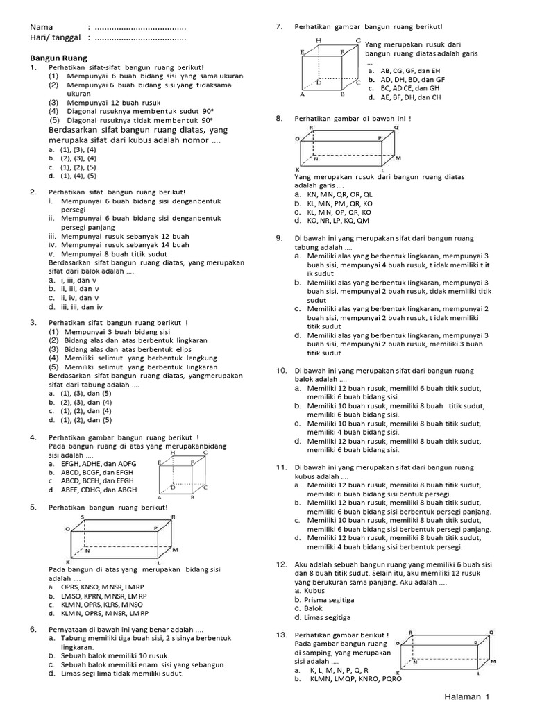 Soal - MTK - SIFAT BANGUN RUANG | PDF | Griya & Taman