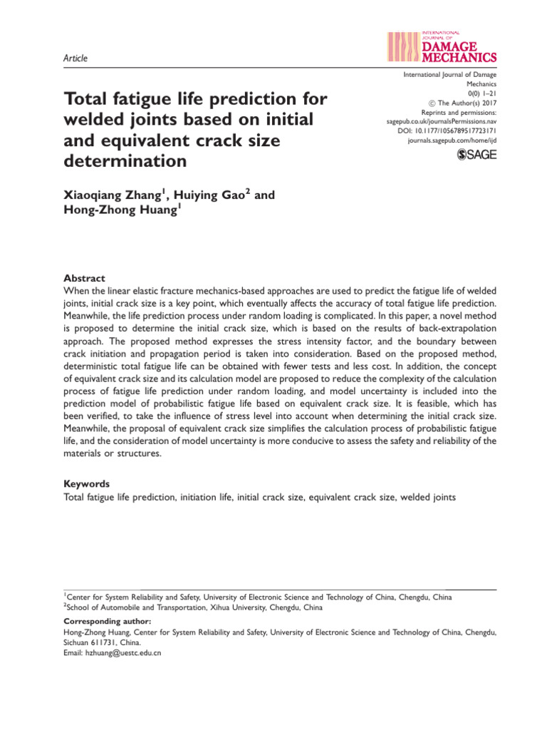 Total Fatigue Life Prediction For Welded Joints Based On Initial and Equivalent Crack Size ...
