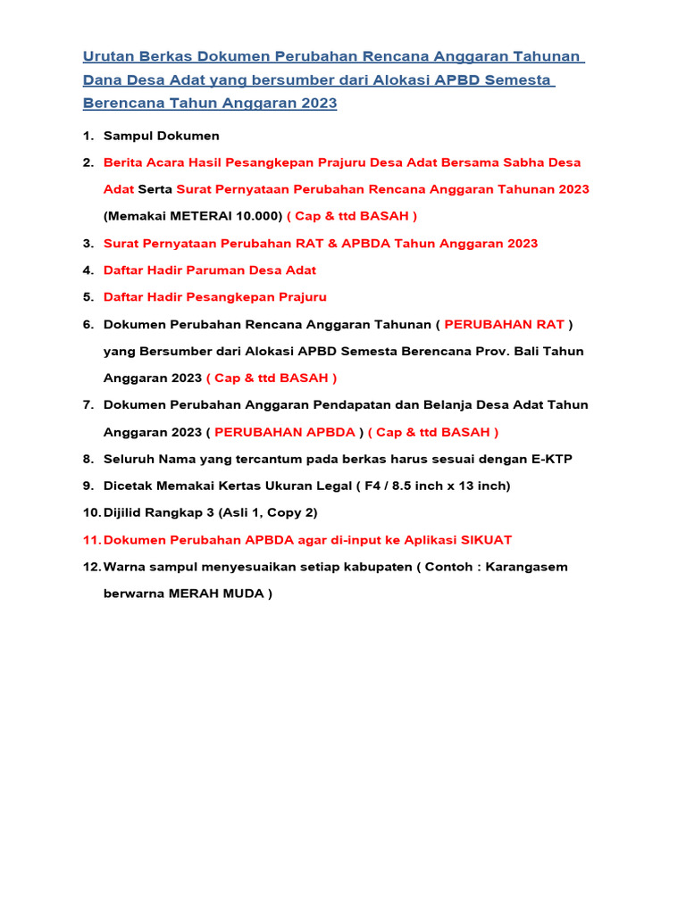 CONTOH URUTAN BERKAS PERUBAHAN RAT & APBDA Ke - 3 2023 | PDF