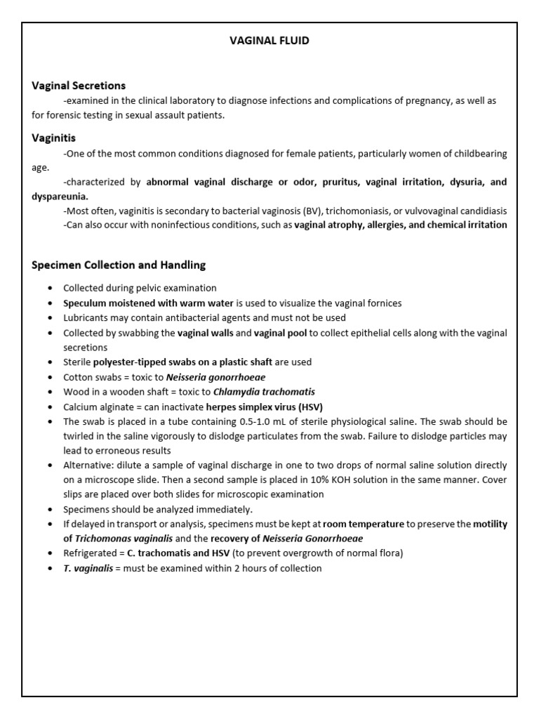 Vaginal Fluid | PDF | Medical Specialties | Microbiology