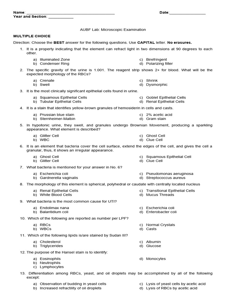 QUIZ (Microscopic Examination) | PDF