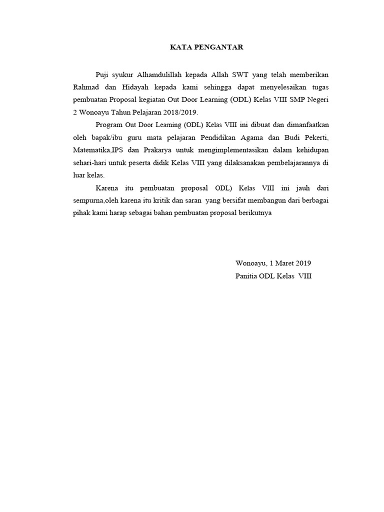 Proposal ODL Kelas VIII SMP Wonoayu | PDF