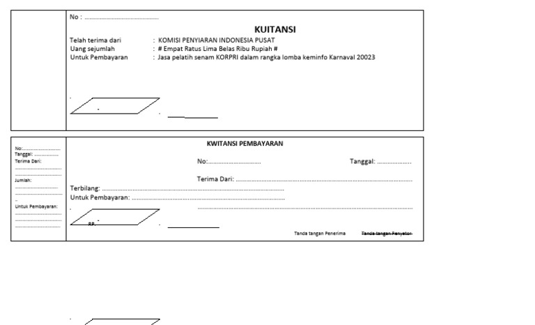 Template Kwitansi Pembayaran Kosong | PDF