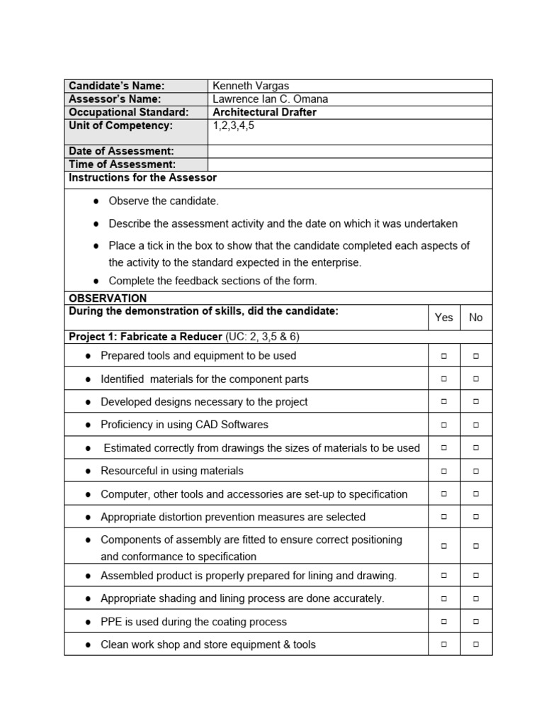 Sample of An Observation Checklist | PDF