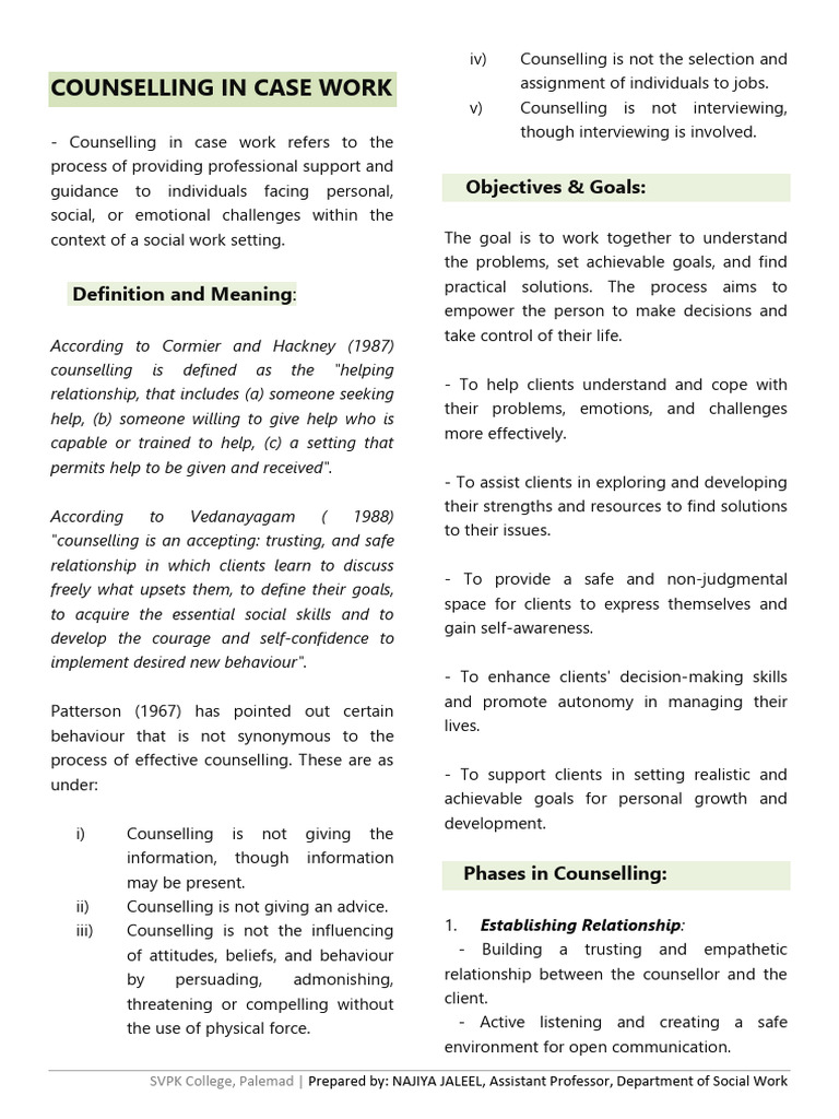 Social Work Counseling Guide | PDF | Thought | Psychotherapy
