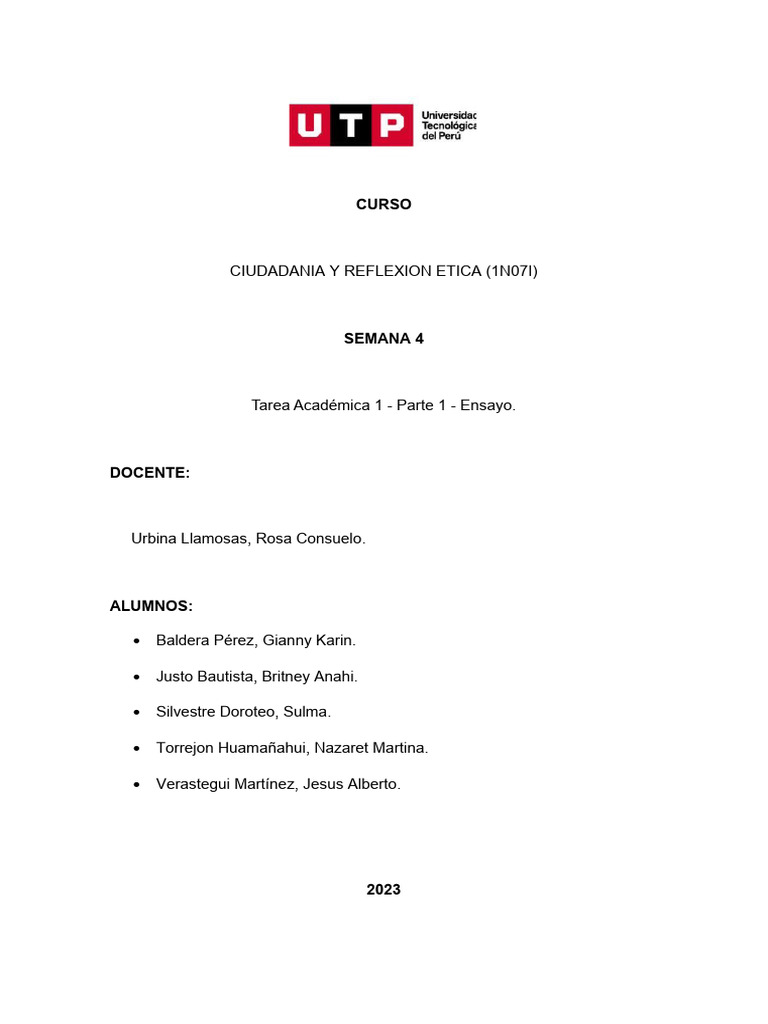 Semana 4 - TA1 - Ensayo (Parte 1) - Grupo 3 | PDF | Violación | Aborto Semana 4 - TA1 - Ensayo (Parte 1) - Grupo 3 | PDF | Violación | Aborto