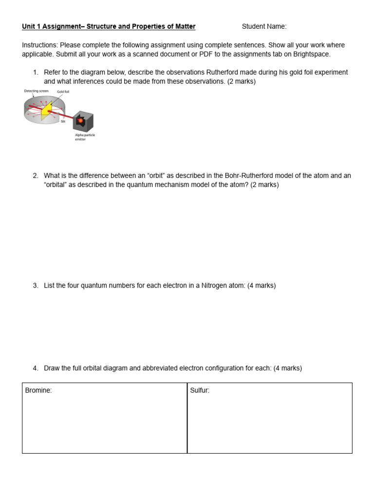 SP Unit 1 Assignment - Structure and Properties of Matter | PDF