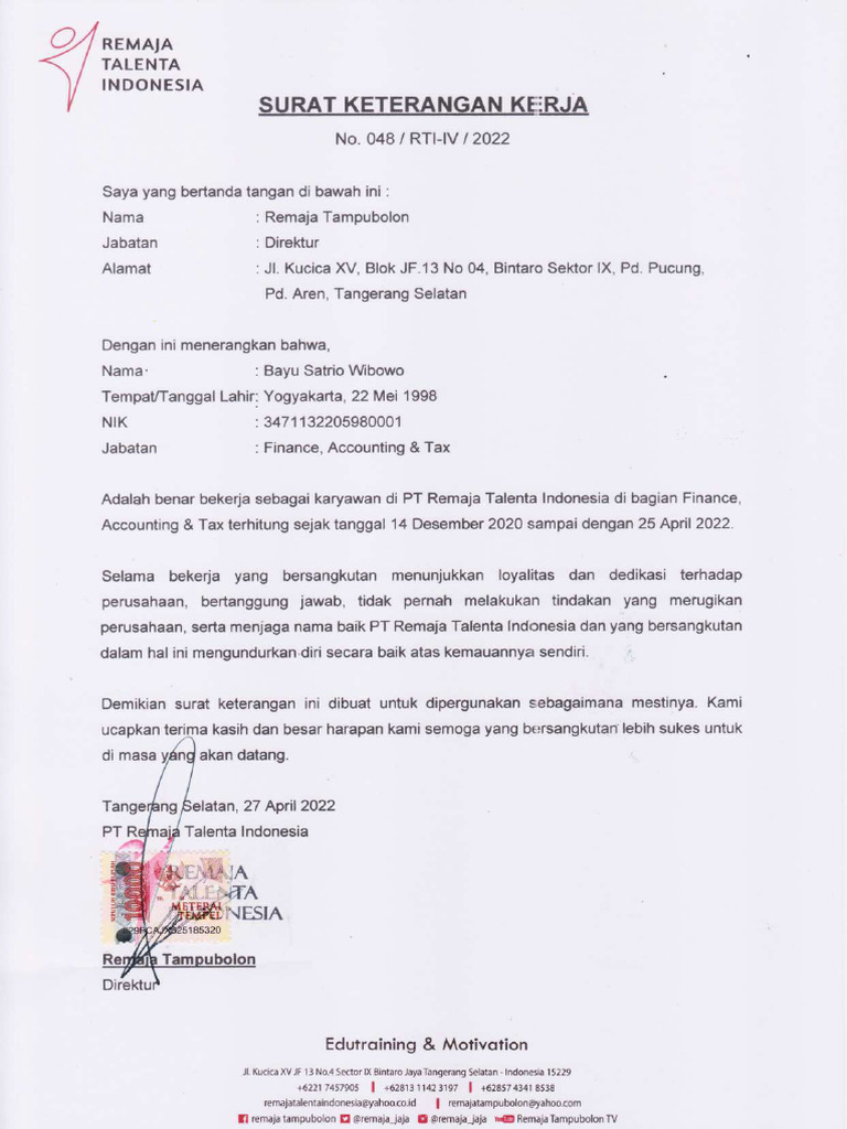 Surat Paklaring Bayu Satrio Wibowo | PDF