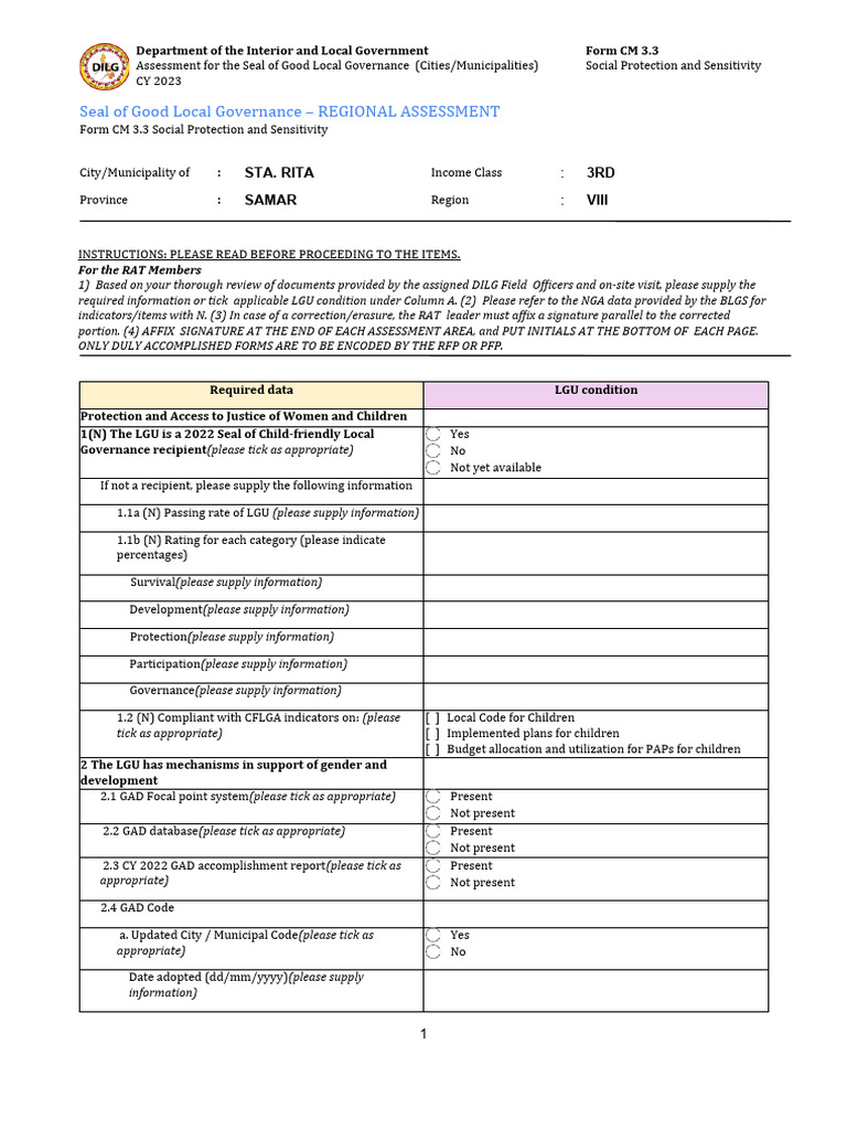 Form CM Social Protection and Sensitivity - Final Version | PDF | Non ...