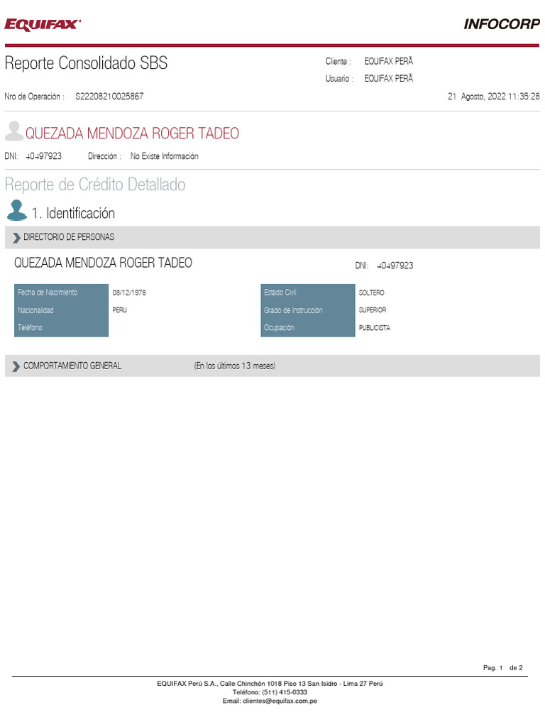 Reporte Equifax | PDF