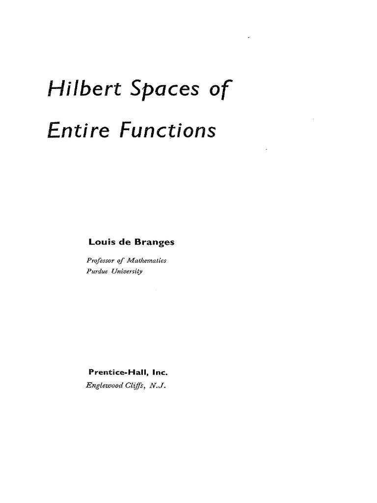 Hilbert Spaces Of Entire Functions Pdf