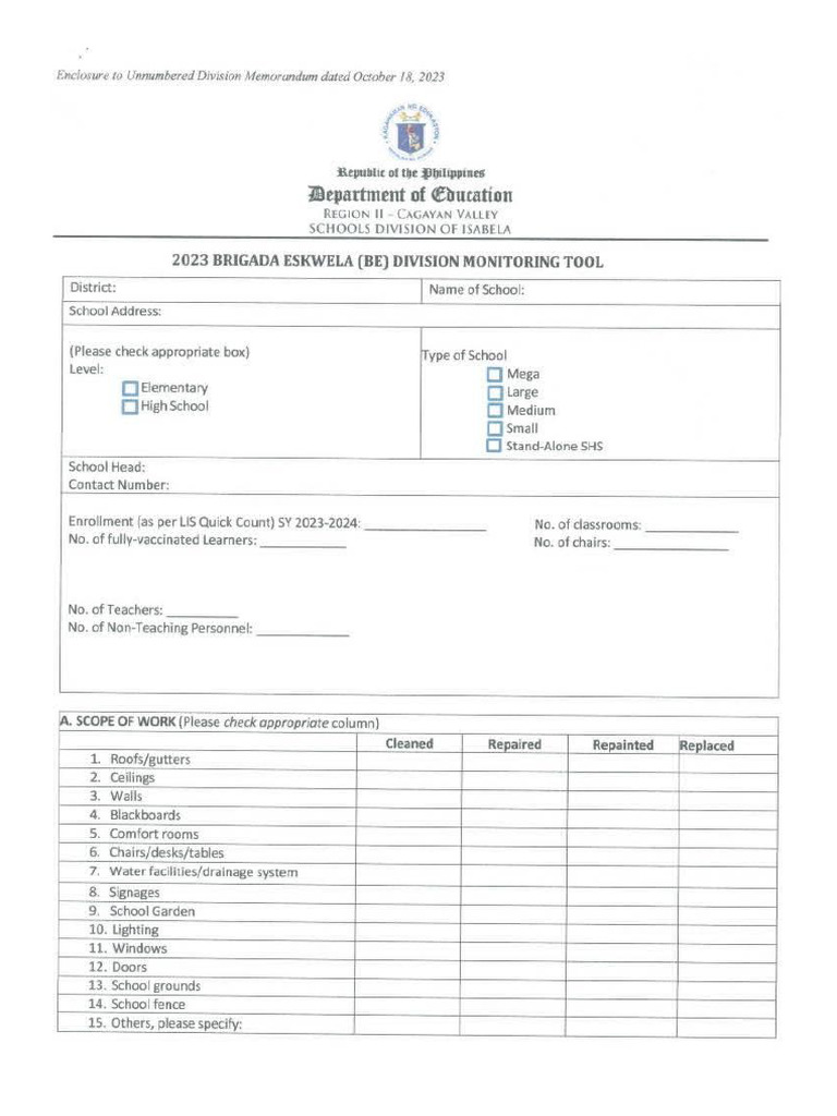Brigada Eskwela Monitoring Tool | PDF