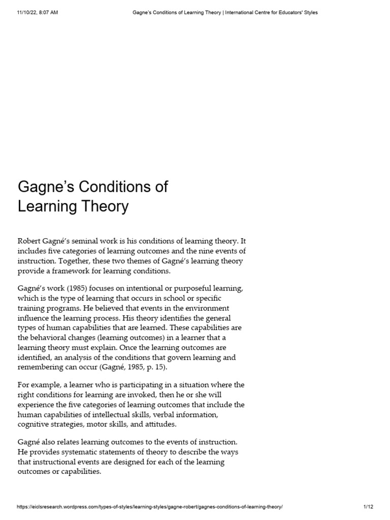 Gagne's Conditions of Learning Theory - International Centre For ...