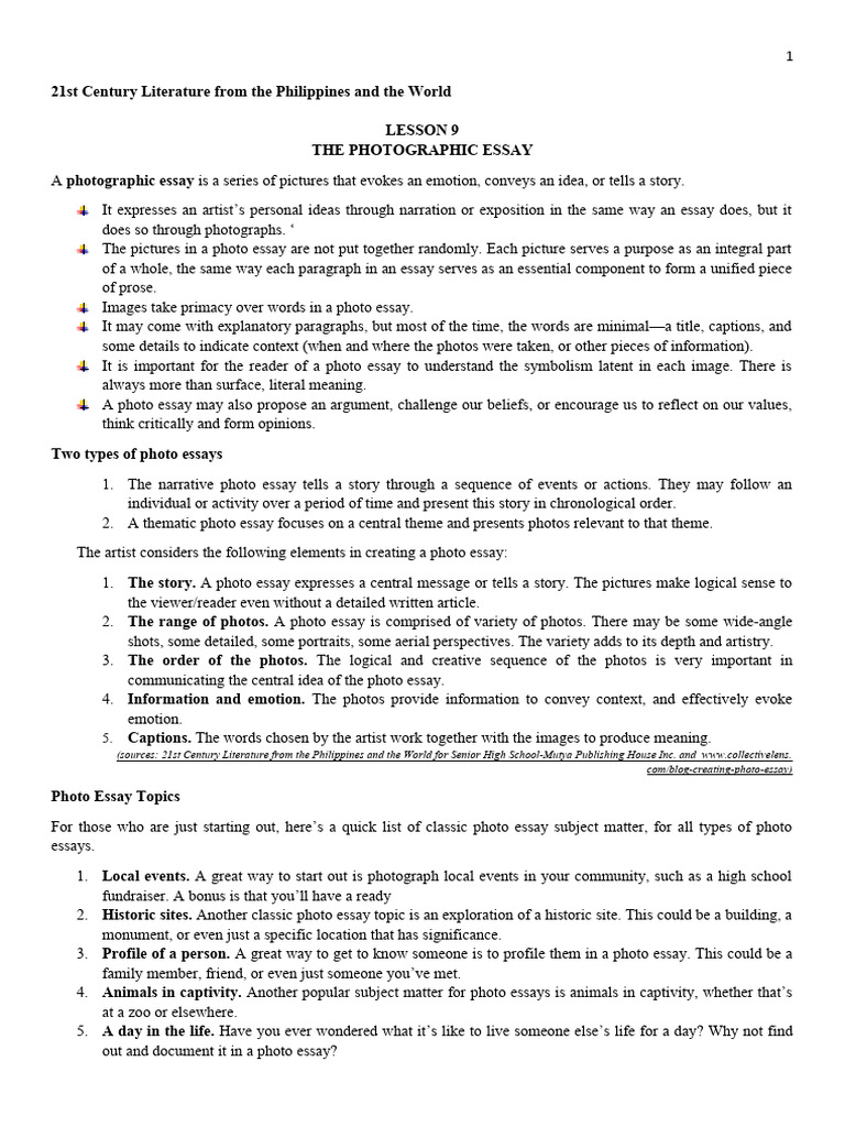 LESSON 9 The Photographic Essay | PDF | Essays