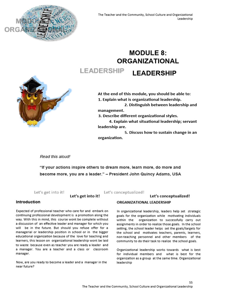 Module 8 Organizational Leadership | PDF | Leadership | Servant Leadership