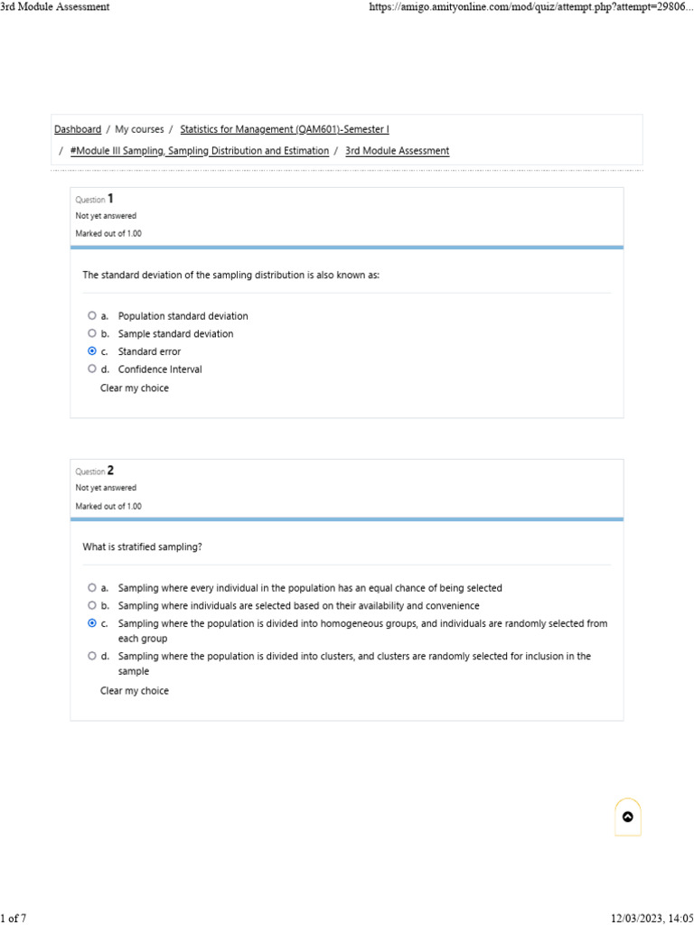 3rd Module Assessment Statistics | PDF | Sampling (Statistics) | Standard Deviation