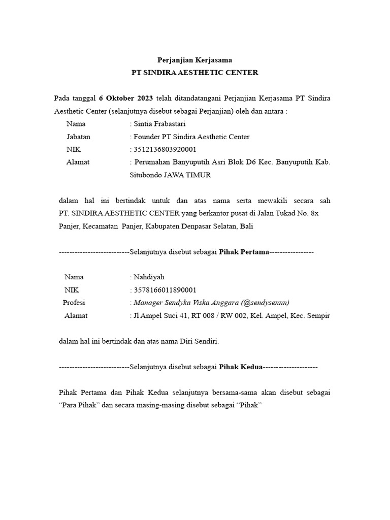 Perjanjian Kerjasama Influencer Pdf