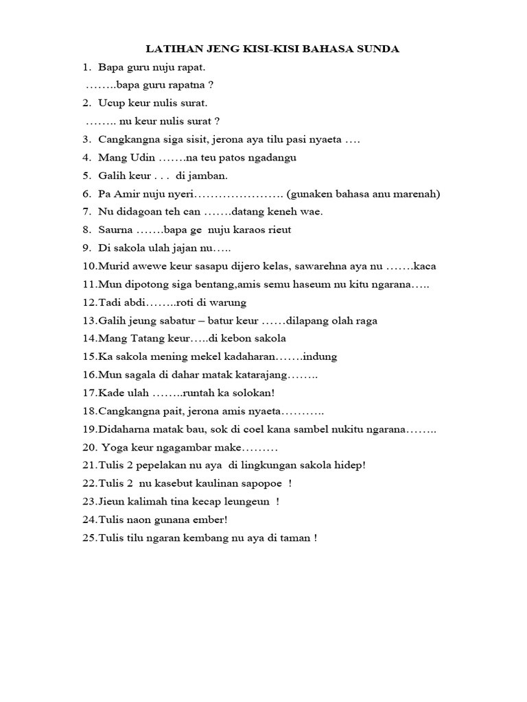Latihan Jeng Kisi Kisi Basa Sunda | PDF
