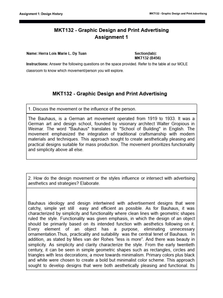 Herra Lois Marie Dy Tuan - Assignment 1 - Design History | PDF