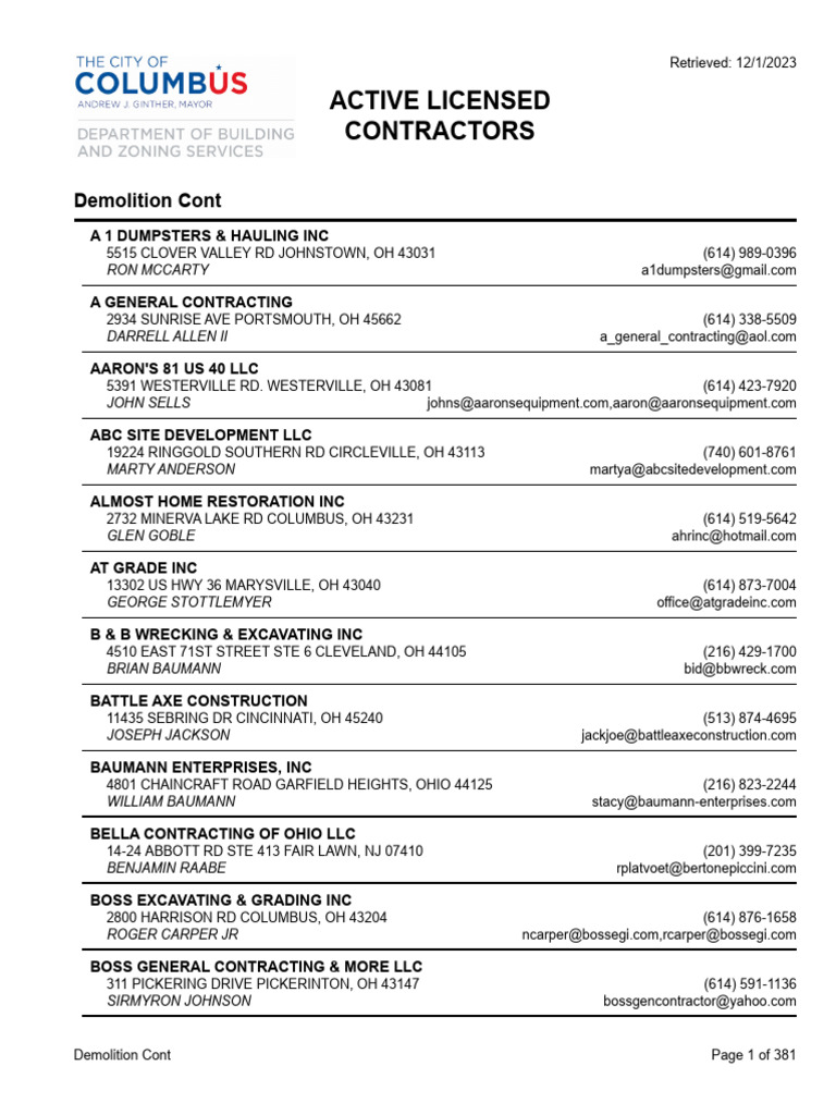 Active Contractors by Trade 120123 | PDF