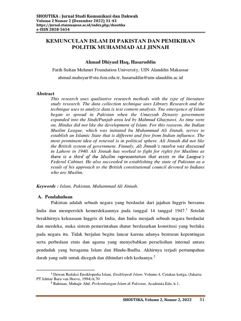 Kemunculan+Islam+Di+Pakistan+Dan+Pemikiran+Politik+Muh.+Ali+Jinnah | PDF | Muhammad Ali Jinnah ...